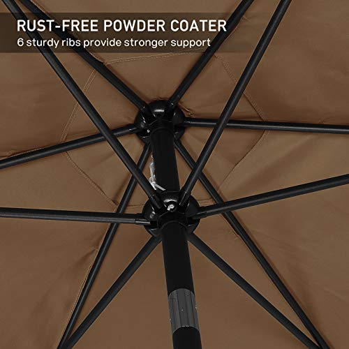 Brace Master 9ft Patio Umbrella Outdoor Umbrella Patio Table Umbrella with Push Button Tilt and Crank for Garden, Lawn, Deck, Backyard & Pool (Brown)