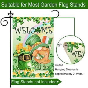 St Patricks Day Garden Flag, St Patricks Day Flag 12x18 Double Sided, St. Patrick's Day Burlap Yard Flag with Gnomes Leprechaun Shamrock Irish Clover Welcome Vertical Signs for Outdoor Decorations