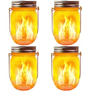 solar mason jar flicker lights upgraded, 4 pack flickering torches lights outdoor hanging lanterns landscape decoration lighting dusk to dawn auto on/off security halloween torch lights