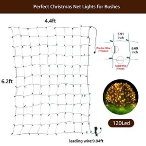 Led Christmas Net Lights Outdoor Christmas Decorations Lights 120Led 6.2ftx4.4ft, Connectable Outdoor Indoor Fairy Mesh String Lights for Party, Holiday, Wedding, Tree, Bushes Decorations (WarmWhite)