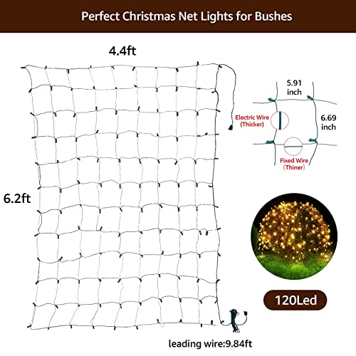 Led Christmas Net Lights Outdoor Christmas Decorations Lights 120Led 6.2ftx4.4ft, Connectable Outdoor Indoor Fairy Mesh String Lights for Party, Holiday, Wedding, Tree, Bushes Decorations (WarmWhite)