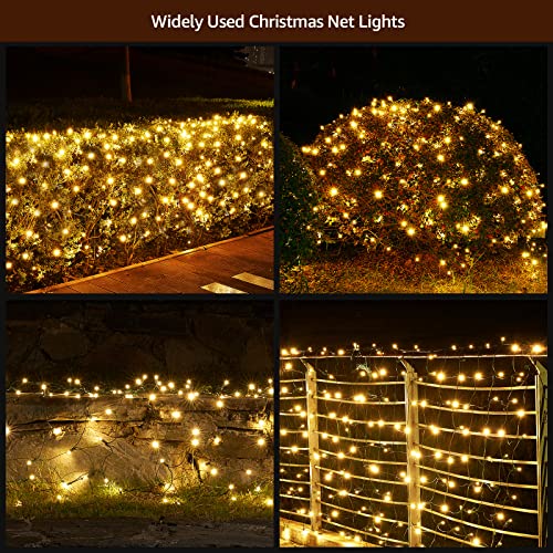 Led Christmas Net Lights Outdoor Christmas Decorations Lights 120Led 6.2ftx4.4ft, Connectable Outdoor Indoor Fairy Mesh String Lights for Party, Holiday, Wedding, Tree, Bushes Decorations (WarmWhite)