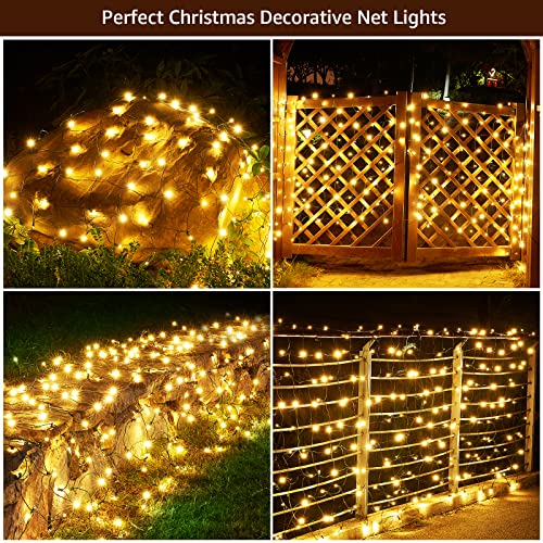 Led Christmas Net Lights Outdoor Christmas Decorations Lights 120Led 6.2ftx4.4ft, Connectable Outdoor Indoor Fairy Mesh String Lights for Party, Holiday, Wedding, Tree, Bushes Decorations (WarmWhite)