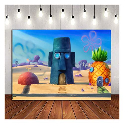 5x3ft Cartoon Animation Underwater Pineapple House Photography Backdrops Spongebob Patrick Star Theme Birthday Party Decor Photo Background