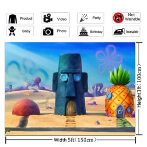 5x3ft Cartoon Animation Underwater Pineapple House Photography Backdrops Spongebob Patrick Star Theme Birthday Party Decor Photo Background