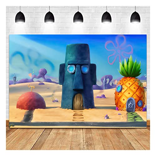 5x3ft Cartoon Animation Underwater Pineapple House Photography Backdrops Spongebob Patrick Star Theme Birthday Party Decor Photo Background