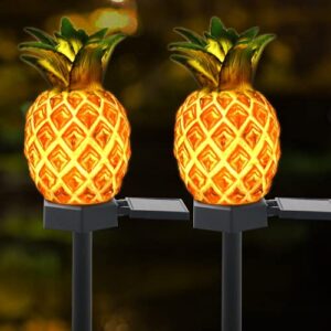 vgyvgycc garden decor solar stake lights – 2 pack outdoor pineapple waterproof lights pathway yard lawn walkway decoration