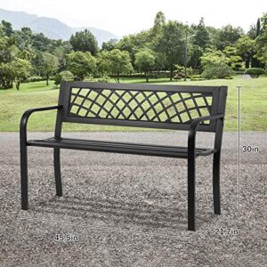 Patio Bench Park Bench Outdoor Bench Garden Bench, Metal Pack Bench with Armrests 480lbs Cast Iron Sturdy Steel Frame Furniture Chair for Porch Entryway Lawn Decor Deck