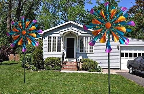 Kinetic Wind Spinners Outdoor Garden Stake, Hight 66 Inch Metal Windmill for Yard Patio Lawn Garden Decorations, 360 Swivel Flower Double Wind Catchers Spinner with Stable Metal Stake