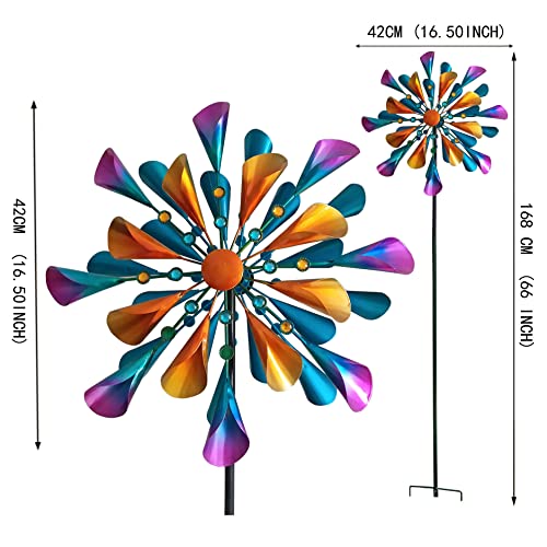 Kinetic Wind Spinners Outdoor Garden Stake, Hight 66 Inch Metal Windmill for Yard Patio Lawn Garden Decorations, 360 Swivel Flower Double Wind Catchers Spinner with Stable Metal Stake