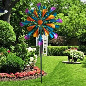 Kinetic Wind Spinners Outdoor Garden Stake, Hight 66 Inch Metal Windmill for Yard Patio Lawn Garden Decorations, 360 Swivel Flower Double Wind Catchers Spinner with Stable Metal Stake