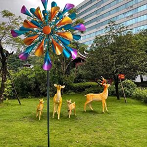 Kinetic Wind Spinners Outdoor Garden Stake, Hight 66 Inch Metal Windmill for Yard Patio Lawn Garden Decorations, 360 Swivel Flower Double Wind Catchers Spinner with Stable Metal Stake