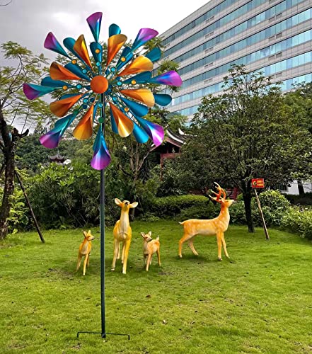 Kinetic Wind Spinners Outdoor Garden Stake, Hight 66 Inch Metal Windmill for Yard Patio Lawn Garden Decorations, 360 Swivel Flower Double Wind Catchers Spinner with Stable Metal Stake