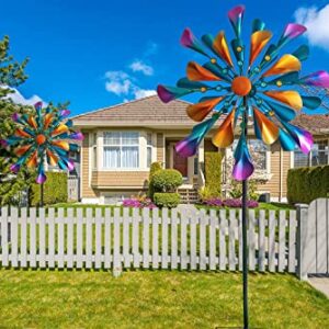 Kinetic Wind Spinners Outdoor Garden Stake, Hight 66 Inch Metal Windmill for Yard Patio Lawn Garden Decorations, 360 Swivel Flower Double Wind Catchers Spinner with Stable Metal Stake