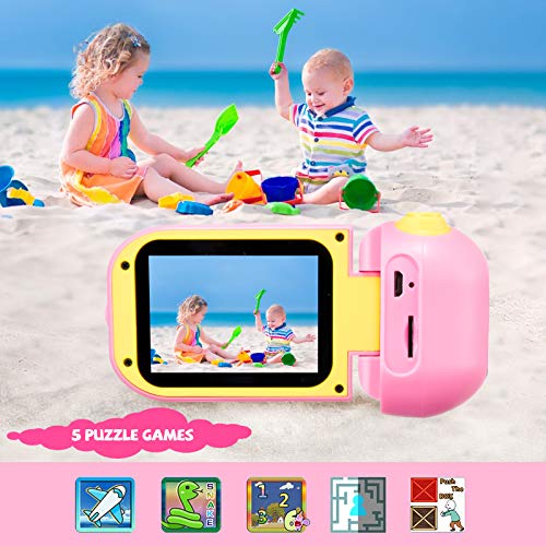 SUZIYO Kids Video Camera Digital Camcorder, Birthday Gifts for Age 3 4 5 6 7 8 9 Boys and Girls, Children Videos Recorder Toy for Toddler HD 1080P 2.4 Screen with 32GB Micro SD Card- Pink