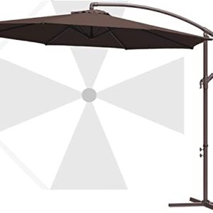 Jardin-Monde 10ft Offset Hanging Patio Umbrella, Outdoor Deck Cantilever Umbrella for Backyard, Garden, Poolside, Lawn, Outdoor Market Umbrella with Crank and Cross Base, 8 Ribs-COFFEE