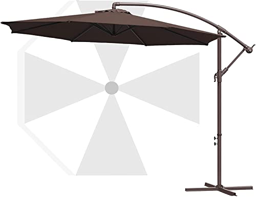 Jardin-Monde 10ft Offset Hanging Patio Umbrella, Outdoor Deck Cantilever Umbrella for Backyard, Garden, Poolside, Lawn, Outdoor Market Umbrella with Crank and Cross Base, 8 Ribs-COFFEE