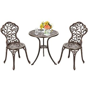 tangkula 3 pieces outdoor bistro set, patio furniture set with rust-resistant cast aluminum frame, outdoor table and chairs furniture for balcony backyard garden & poolside