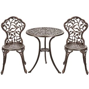 Tangkula 3 Pieces Outdoor Bistro Set, Patio Furniture Set with Rust-Resistant Cast Aluminum Frame, Outdoor Table and Chairs Furniture for Balcony Backyard Garden & Poolside