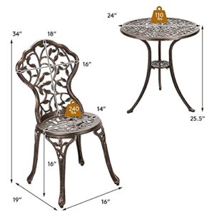 Tangkula 3 Pieces Outdoor Bistro Set, Patio Furniture Set with Rust-Resistant Cast Aluminum Frame, Outdoor Table and Chairs Furniture for Balcony Backyard Garden & Poolside