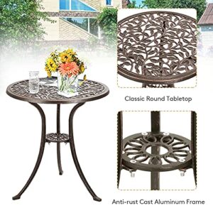 Tangkula 3 Pieces Outdoor Bistro Set, Patio Furniture Set with Rust-Resistant Cast Aluminum Frame, Outdoor Table and Chairs Furniture for Balcony Backyard Garden & Poolside