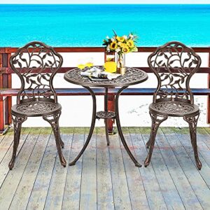 Tangkula 3 Pieces Outdoor Bistro Set, Patio Furniture Set with Rust-Resistant Cast Aluminum Frame, Outdoor Table and Chairs Furniture for Balcony Backyard Garden & Poolside