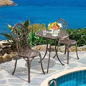 Tangkula 3 Pieces Outdoor Bistro Set, Patio Furniture Set with Rust-Resistant Cast Aluminum Frame, Outdoor Table and Chairs Furniture for Balcony Backyard Garden & Poolside