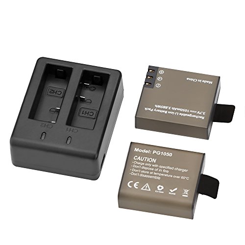 AKASO 2 x 1050mAh Rechargeable Action Camera Battery with USB Dual Charger EK7000/EK7000 Plus/EK7000 Pro/Brave 4/ Brave 6/ Vision 3/Vision 4 Action Camera