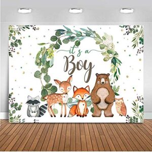 mocsicka woodland baby shower backdrop it’s a boy greenery wreath fox bear photo backdrops safari jungle animals boy’s baby shower photography background (7x5ft)