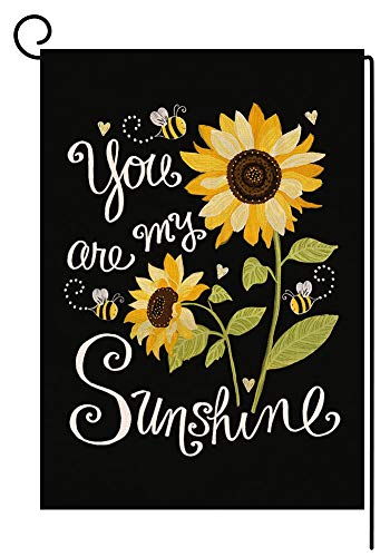 BLKWHT Spring Summer Sunflower Garden Flag You are My Sunshine Vertical Double Sided Fall Farmhouse Floral Black Burlap Yard Outdoor Decor 12.5 x 18 Inches (153839)