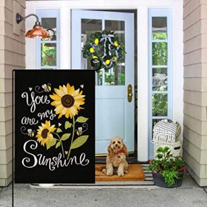 BLKWHT Spring Summer Sunflower Garden Flag You are My Sunshine Vertical Double Sided Fall Farmhouse Floral Black Burlap Yard Outdoor Decor 12.5 x 18 Inches (153839)