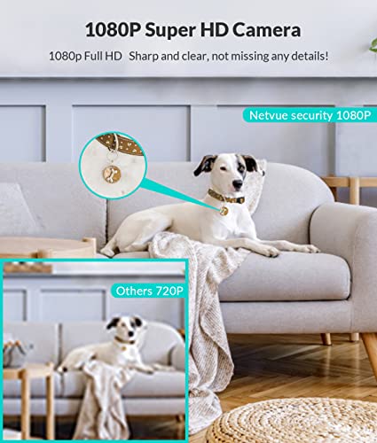 NETVUE Indoor Camera, 1080P FHD 2.4GHz WiFi Pet Camera, Home Camera for Pet/Baby, Dog Camera 2-Way Audio, Indoor Security Camera Night Vision, AI Human Detection, White, Pack of 2