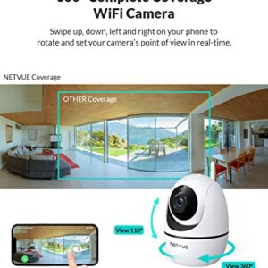 NETVUE Indoor Camera, 1080P FHD 2.4GHz WiFi Pet Camera, Home Camera for Pet/Baby, Dog Camera 2-Way Audio, Indoor Security Camera Night Vision, AI Human Detection, White, Pack of 2