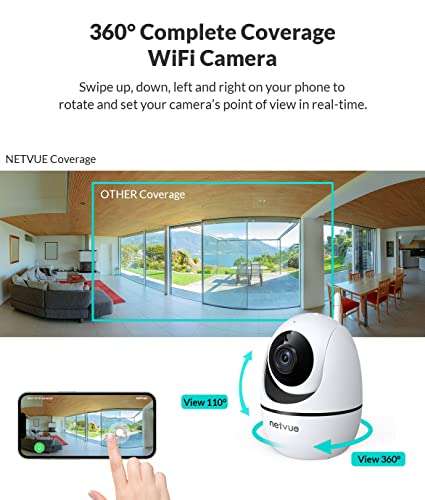 NETVUE Indoor Camera, 1080P FHD 2.4GHz WiFi Pet Camera, Home Camera for Pet/Baby, Dog Camera 2-Way Audio, Indoor Security Camera Night Vision, AI Human Detection, White, Pack of 2