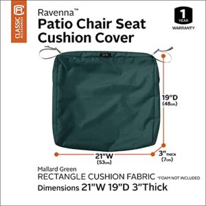 Classic Accessories Ravenna Water-Resistant 21 x 19 x 3 Inch Rectangle Outdoor Seat Cushion Slip Cover, Patio Furniture Chair Cushion Cover, Mallard Green, Patio Furniture Cushion Covers