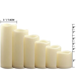 EZiHome Waterproof Outdoor Battery Operated Flameless Pillar Candles with Timer White Plastic Realistic Flickering Fake Electric LED Lights for Lantern Garden Wedding Christmas Decorations 6 Pack