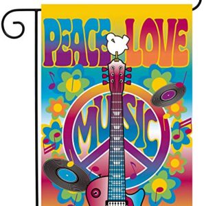 ShineSnow Peace Love Symbol Guitar Dove Music and Art Fair Garden Yard Flag 12"x 18" Double Sided Polyester Welcome House Flag Banners for Patio Lawn Outdoor Home Decor