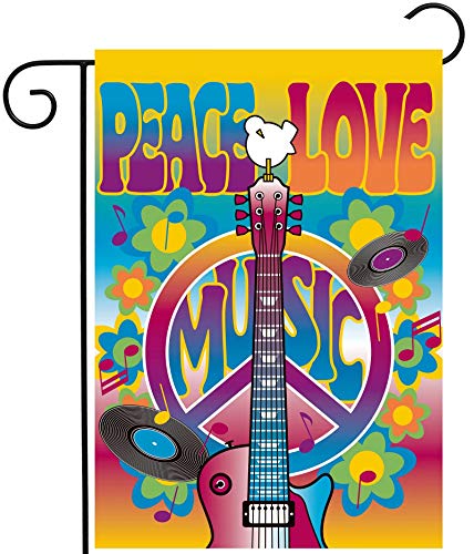 ShineSnow Peace Love Symbol Guitar Dove Music and Art Fair Garden Yard Flag 12"x 18" Double Sided Polyester Welcome House Flag Banners for Patio Lawn Outdoor Home Decor