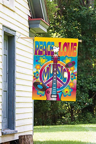 ShineSnow Peace Love Symbol Guitar Dove Music and Art Fair Garden Yard Flag 12"x 18" Double Sided Polyester Welcome House Flag Banners for Patio Lawn Outdoor Home Decor