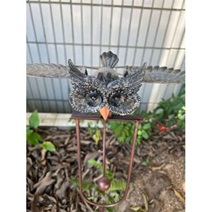 LRXXSTYQ Garden Sculpture & Statue,Retro Owl Outdoor Statues Metal Yard Art Can Move,Keeps Birds Away,for Garden,Patio,Lawn,Rooftops,Backyard Decoration