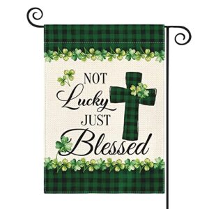 avoin colorlife lucky clover st patricks day garden flag double sided, buffalo plaid rustic farmhouse shamrock yard outdoor flag 12×18 inch