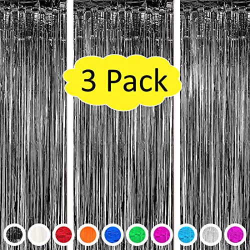 Vanujoy 3 Pack Black Foil Fringe Backdrop Curtains Party Decoration - Tinsel Party Door Fringe Curtain Backdrop for Birthday Bachelorette Party Engagement Bridal Shower Graduation Decoration