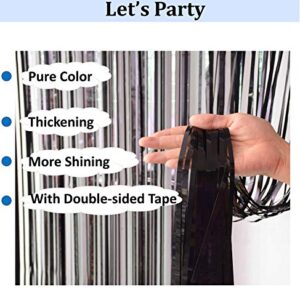 Vanujoy 3 Pack Black Foil Fringe Backdrop Curtains Party Decoration - Tinsel Party Door Fringe Curtain Backdrop for Birthday Bachelorette Party Engagement Bridal Shower Graduation Decoration