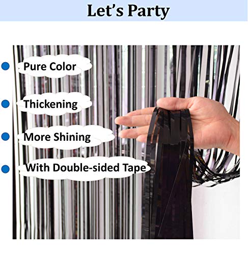 Vanujoy 3 Pack Black Foil Fringe Backdrop Curtains Party Decoration - Tinsel Party Door Fringe Curtain Backdrop for Birthday Bachelorette Party Engagement Bridal Shower Graduation Decoration