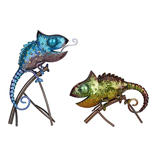 Tooarts Metal Chameleon Sculpture Wild Animal Figurine Indoor Outdoor Decoration Yard Statue for Home and Fairy Garden Decor