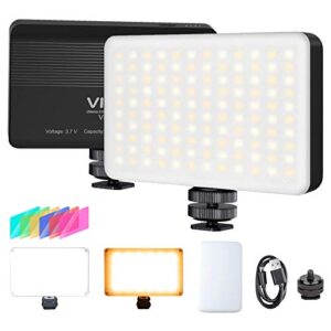 vijim vl120 led on camera video light,mini bi-color led camera light,portable photography lighting w 6 color filters, 3100mah rechargeable cri 95+ 3200k-6500k dimmable led panel light for dslr camera