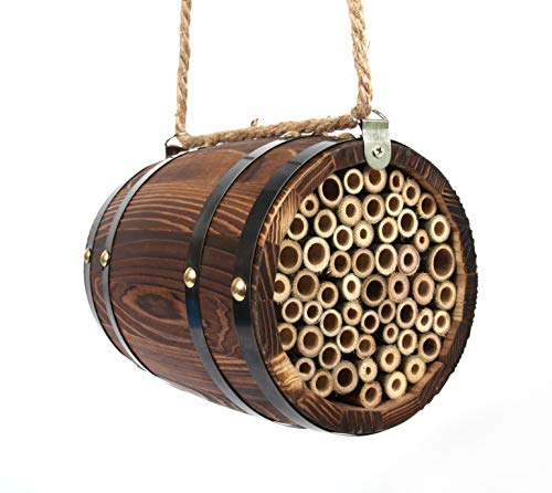 Wildlife World Mason Bee Barrel - Natural Hanging Habitat for Pollinators, Increases Productivity in Your Garden (Brown)