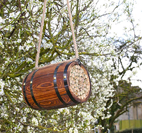 Wildlife World Mason Bee Barrel - Natural Hanging Habitat for Pollinators, Increases Productivity in Your Garden (Brown)