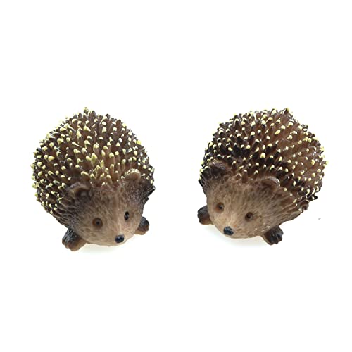 TAODAN Mini Hedgehog Figurine 2PCS Lively Resin Statues Animals Figurines Pet Sculptures Fairy Wild Miniature Garden Accessories for Micro Landscape Plant Pots Bonsai Craft Decor