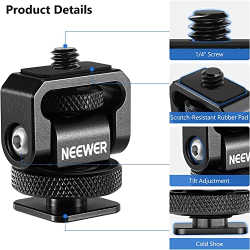 NEEWER 1/4" Mini Cold Shoe Mount Adapter Compatible with SmallRig Camera Phone Cage Rig, LED Video Light, Vlog Accessories, Mount Head Supports 138° Tilt Adjustment, Aluminum Alloy Structure, ST37